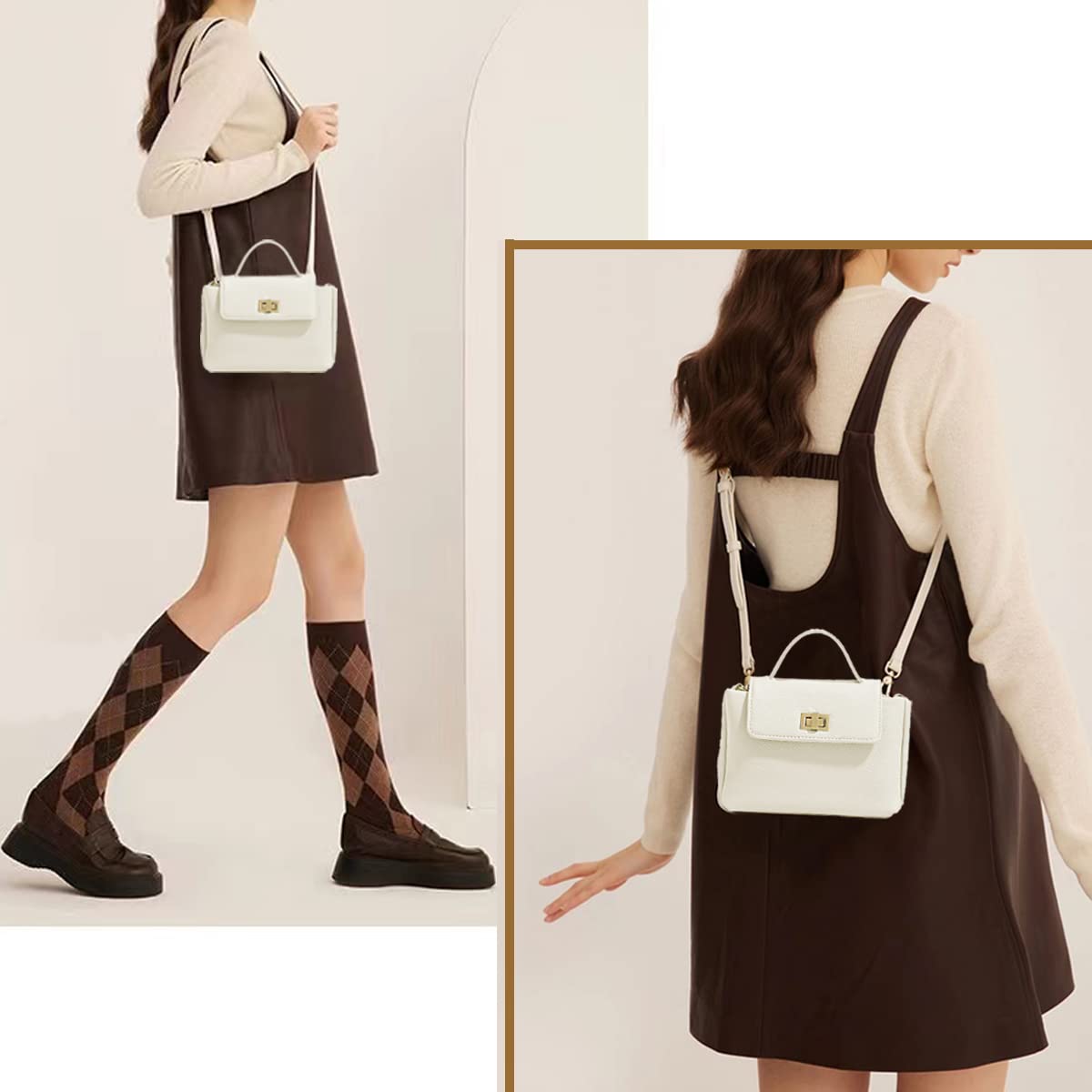 Flapover Retro Mini Top Handle Purse Shoulder Bag Small Crossbody Purse for Women Girls