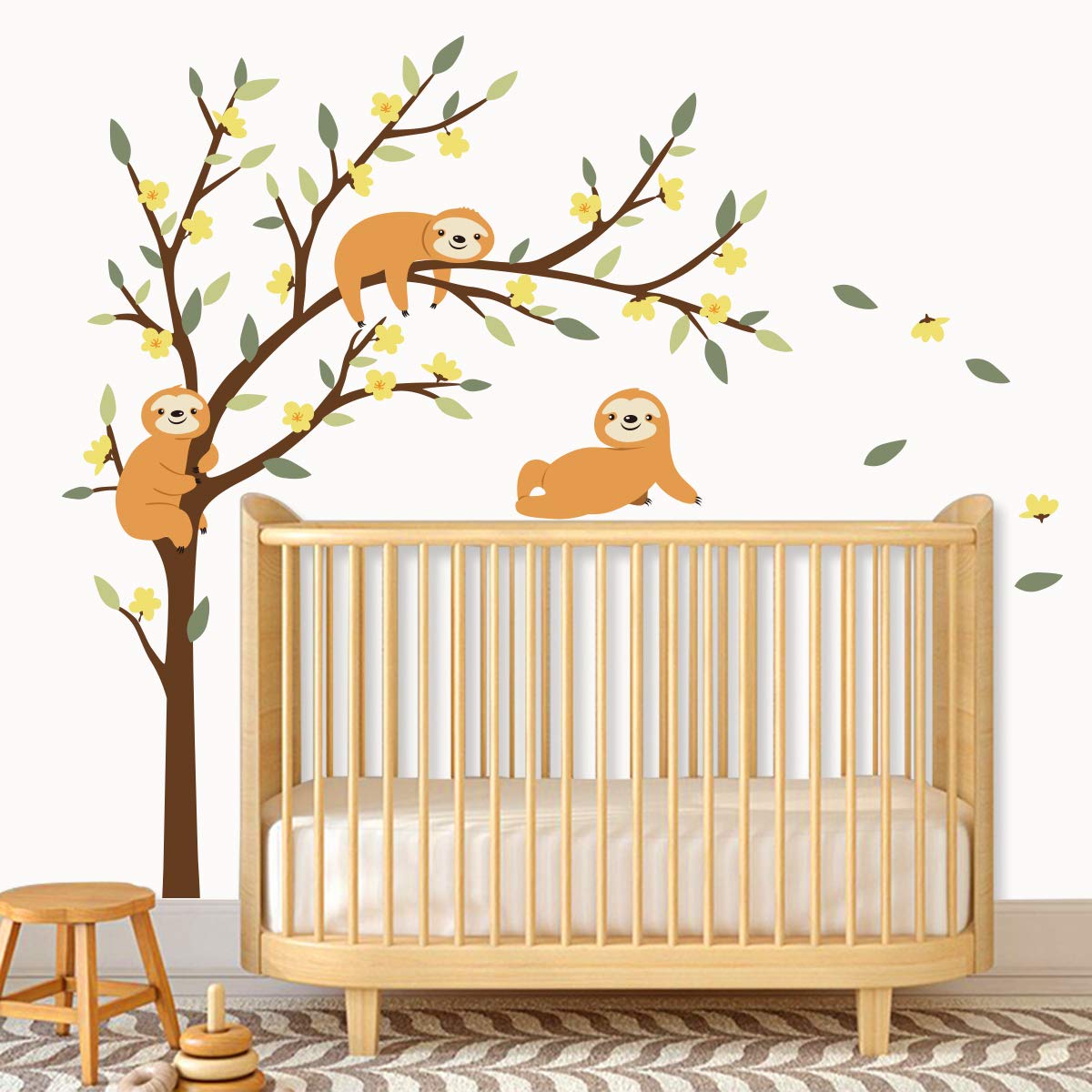 decalmile Large Tree and Sloths Wall Decals Kids Wall Stickers Baby Nursery Childrens Bedroom Wall Decor (Tree Size: 46 Inches)