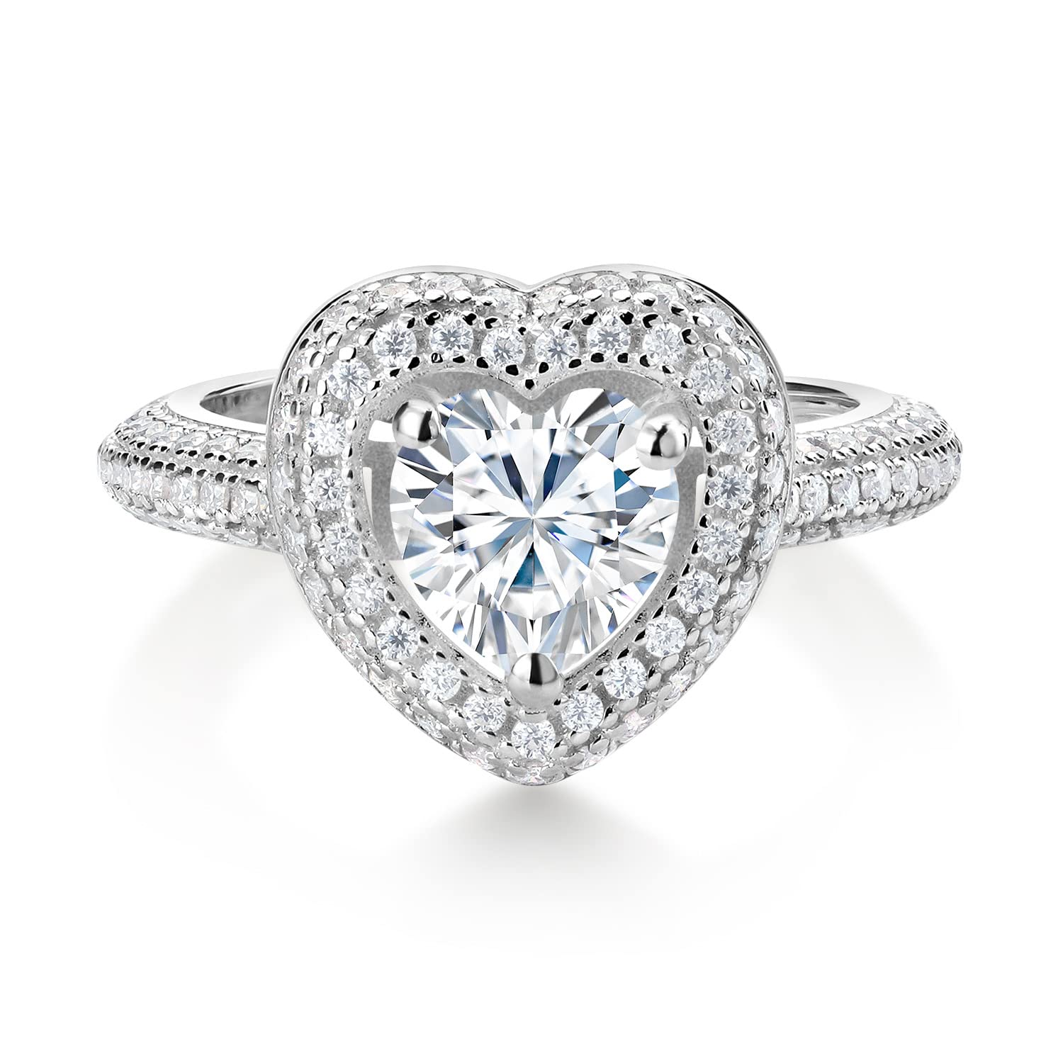 Gem Stone King 925 Sterling Silver White Moissanite Heart Shape Ring For Women (1.70 Cttw, Available In Size 5, 6, 7, 8, 9)