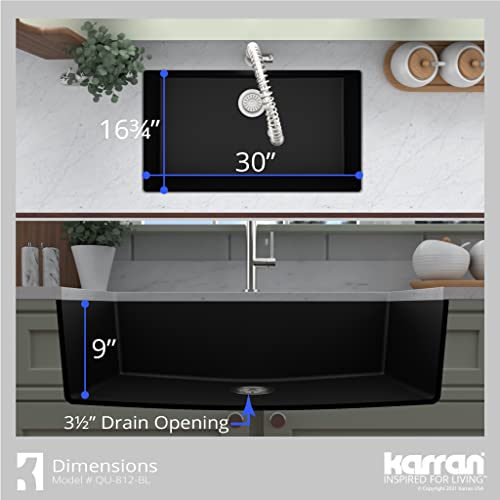 Karran QU-812 Undermount 32.5 in. Large Single Bowl Quartz Kitchen Sink in Black