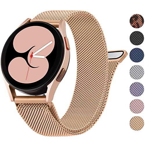 Wanme Metal Bands for Samsung Galaxy Watch 4 Band 40mm 44mm, Galaxy Watch 4 Classic Bands Women Men, 20mm Stainless Steel Replacement Strap for Samsung Watch 4 Bands (Rose Gold)