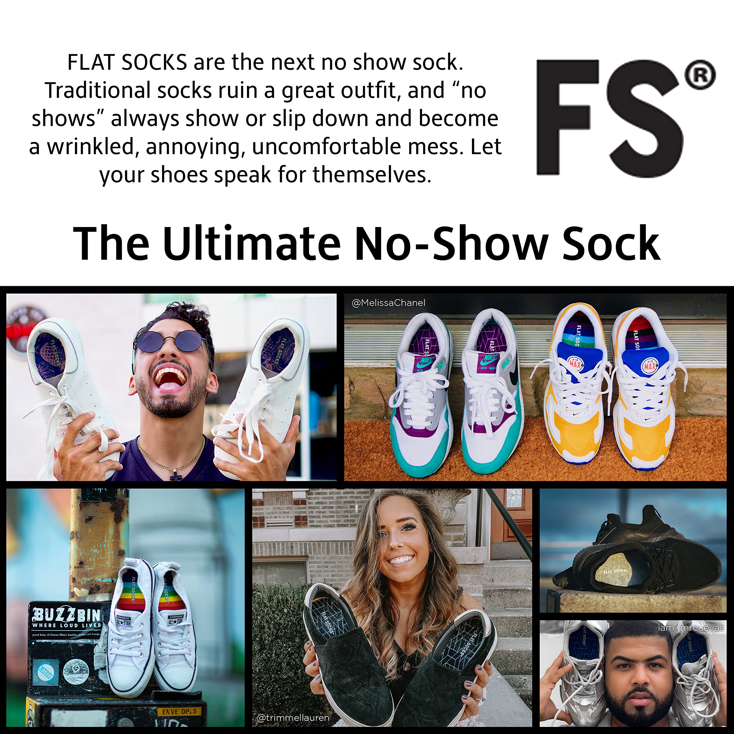 FLAT SOCKS No Show Socks, Sockless Shoe Liner, No Slipping, No Stinking, Washable Barefoot Shoe Insert for Men and Women, Coral Check, Large