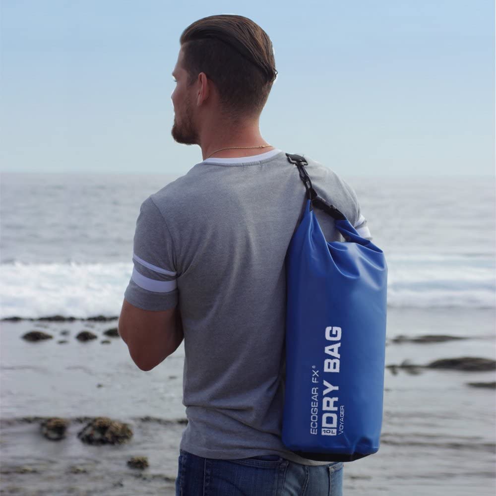 EcoGear FX Waterproof Dry Bag - Voyager Series Durable Roll Top Compression Bag for Kayaking, Rafting, Boating, Fishing and Camping - Phone Case Included - 10L