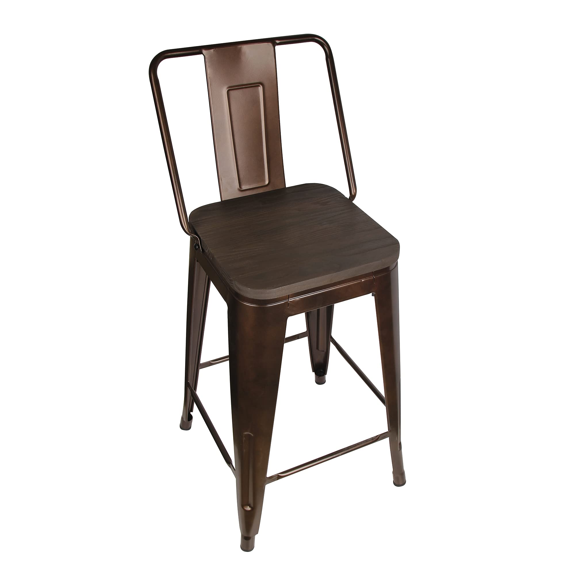 LEEJAY Commercial Grade Indoor Metal Bar Stools Set of 4, 24 Inch High Back, Gun Gray Counter Height Patio Barstools with Black Padded Cushion, 12"x12" Seat, Extra Durable and Stackable, Easy Assembly
