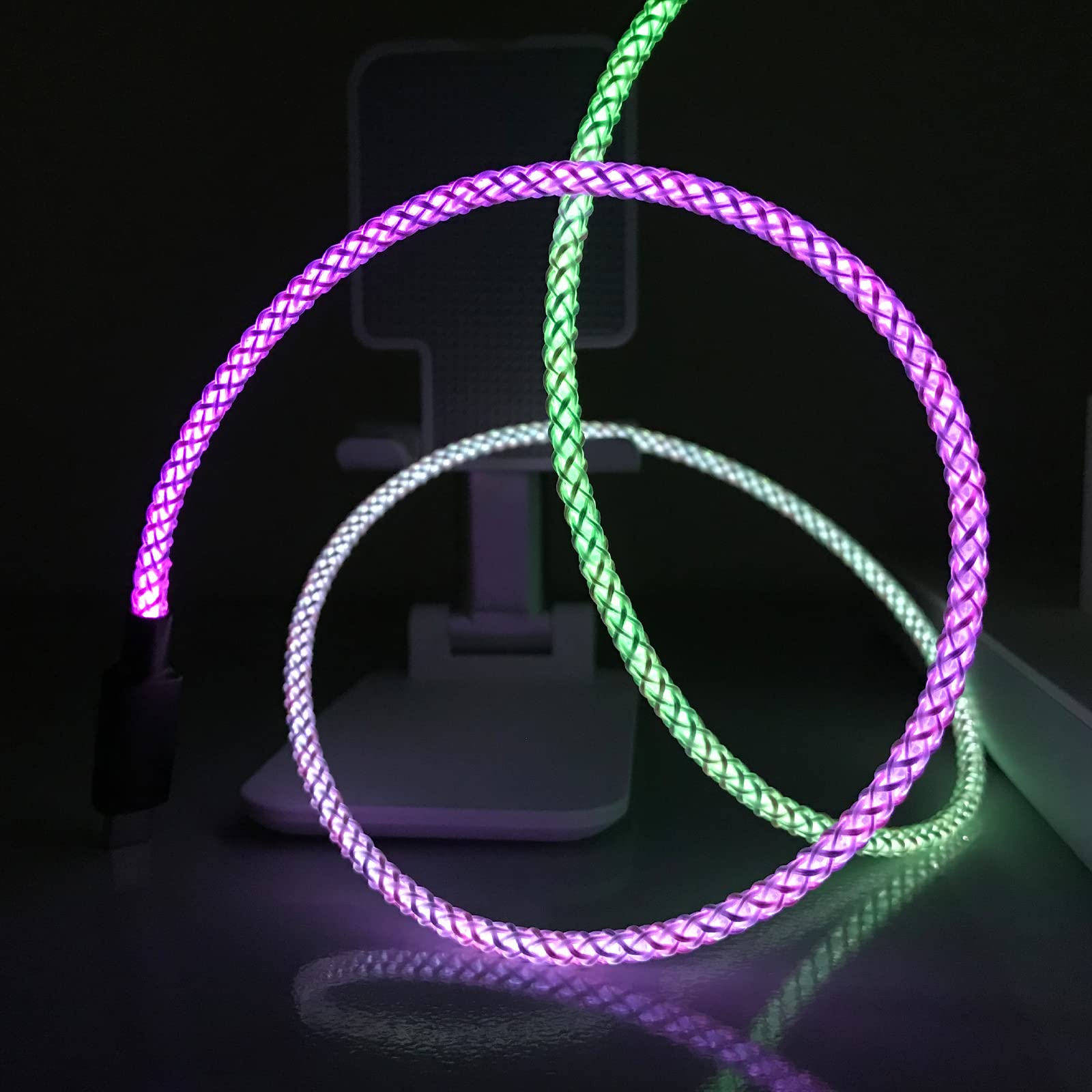 ULIKTO 3.3ft Type C Cable Led Light Up Charging Cable 7 Colors RGB Gradual Changing Shining 66W 5A QC3.0 Fast Charger Cord for Galaxy Note 20 Ultra/Note 10/S20/S10/S8 Plus/Note 9