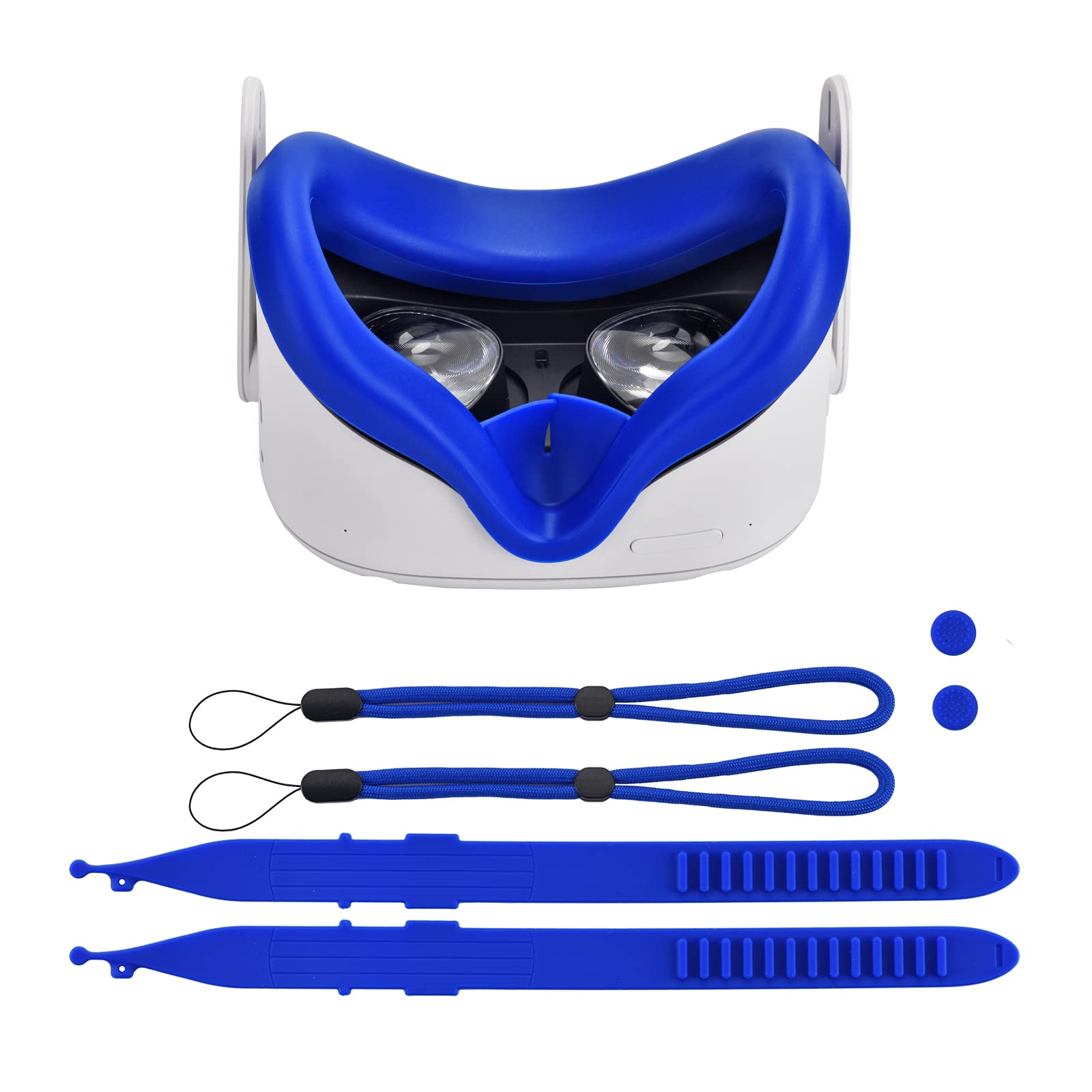 XIAOGE VR Face Cover and Touch Controller Grip Wrist Straps for Oculus Quest 2, Sweatproof Silicone Face Cushion & Adjustable Wrist Knuckle for Oculus Quest 2 VR Headset (Blue)