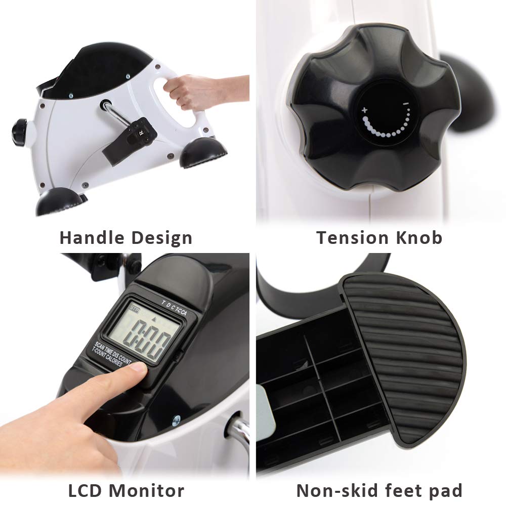 DECELI Under Desk Bike Pedal Exerciser - Portable Mini Exercise Bike for Arm/Leg Exercise, Mini Exercise Peddler with LCD Display(White)