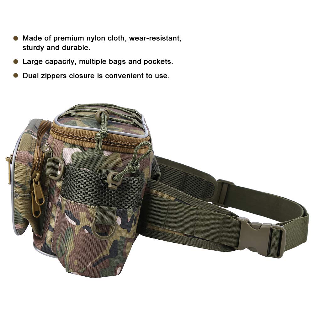 Fishing Tackle Backpack, Large Capacity Premium Nylon Cloth Dual Zippers Closure Tackle Box Lightweight and Folding for Cycling