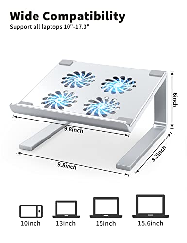 ERGOPOLLO Laptop Cooling Pad with Ultra Quiet Fans and 4 Port 3.0 USB Hubs Fast Output, Laptop Cooler Prevent CPU Overheating, Ergonomic Sturdy Stand Support 10-17.3β for Gaming Notebook, Sliver
