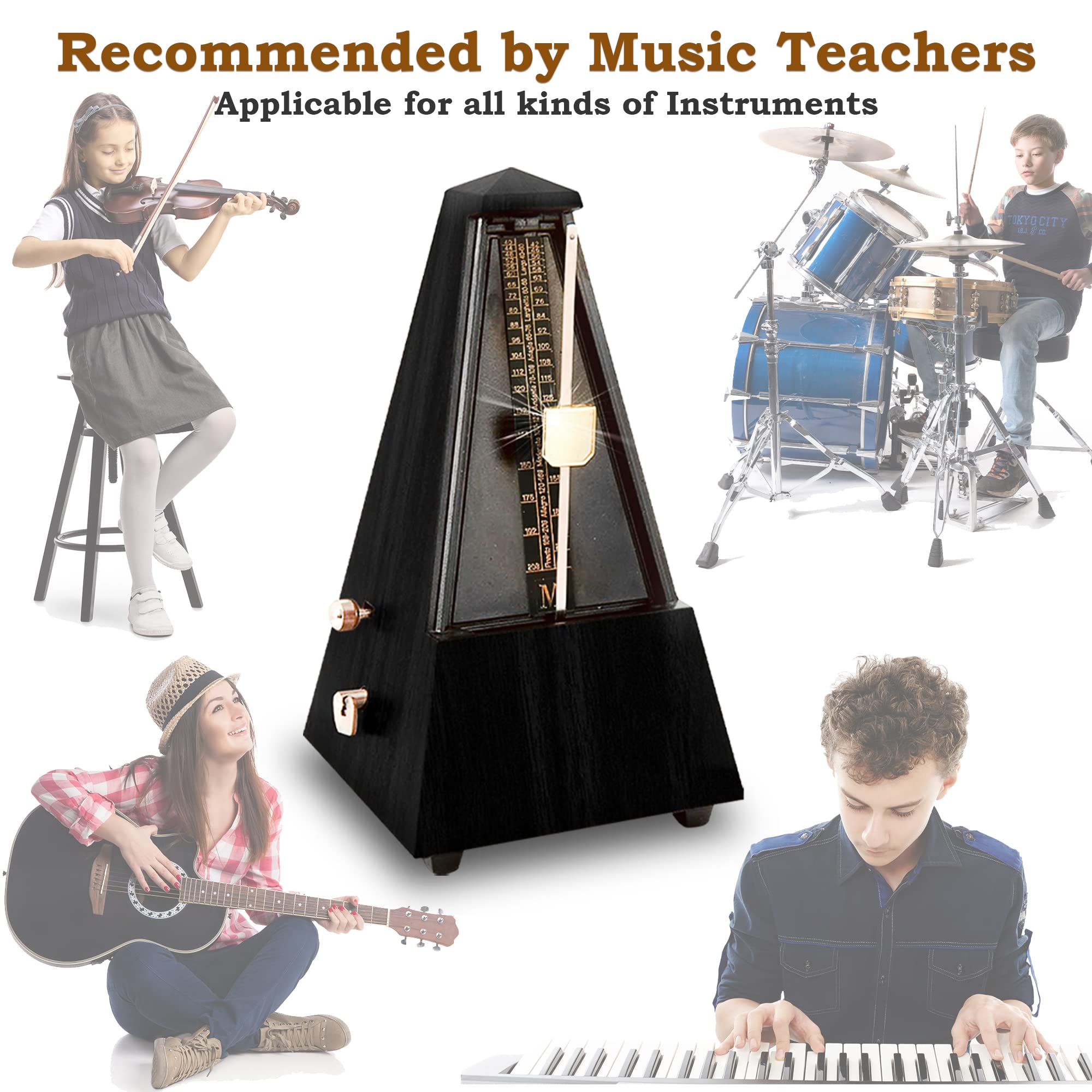 Tempi Mechanical Metronome for Musicians - 2-Year Warranty - Metronome for Piano/Guitar/Violin, Metronome Music for Adults and Kids (Molded Black Grain Veneer)