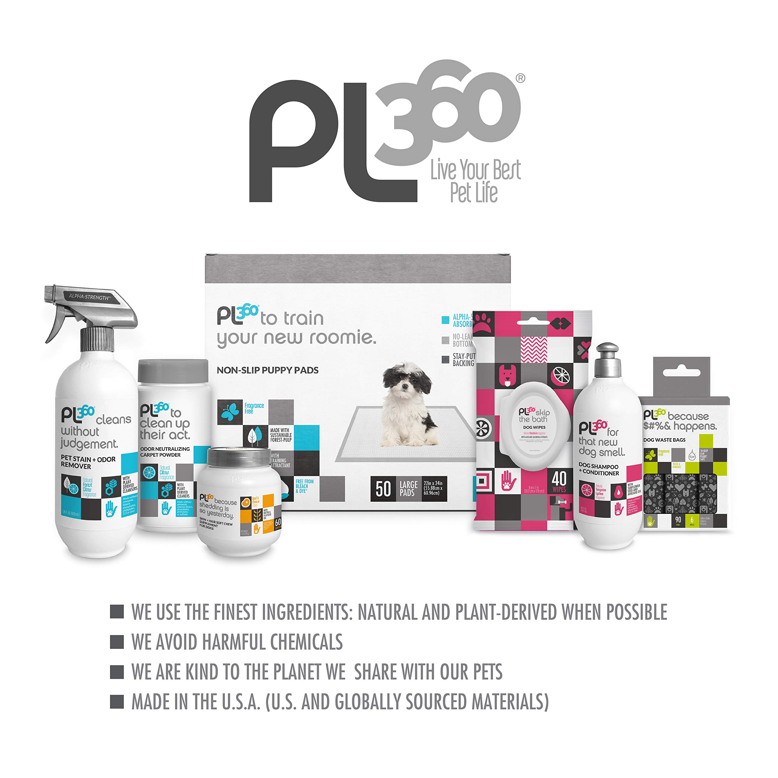 PL360 Dog Grooming Wipes for Cleansing & Deodorizing | Pet Wipes for Dogs, Cats, Puppies & Kittens | Mandarin Scent | Eco Friendly, Natural and Safe Ingredients | 80 Count