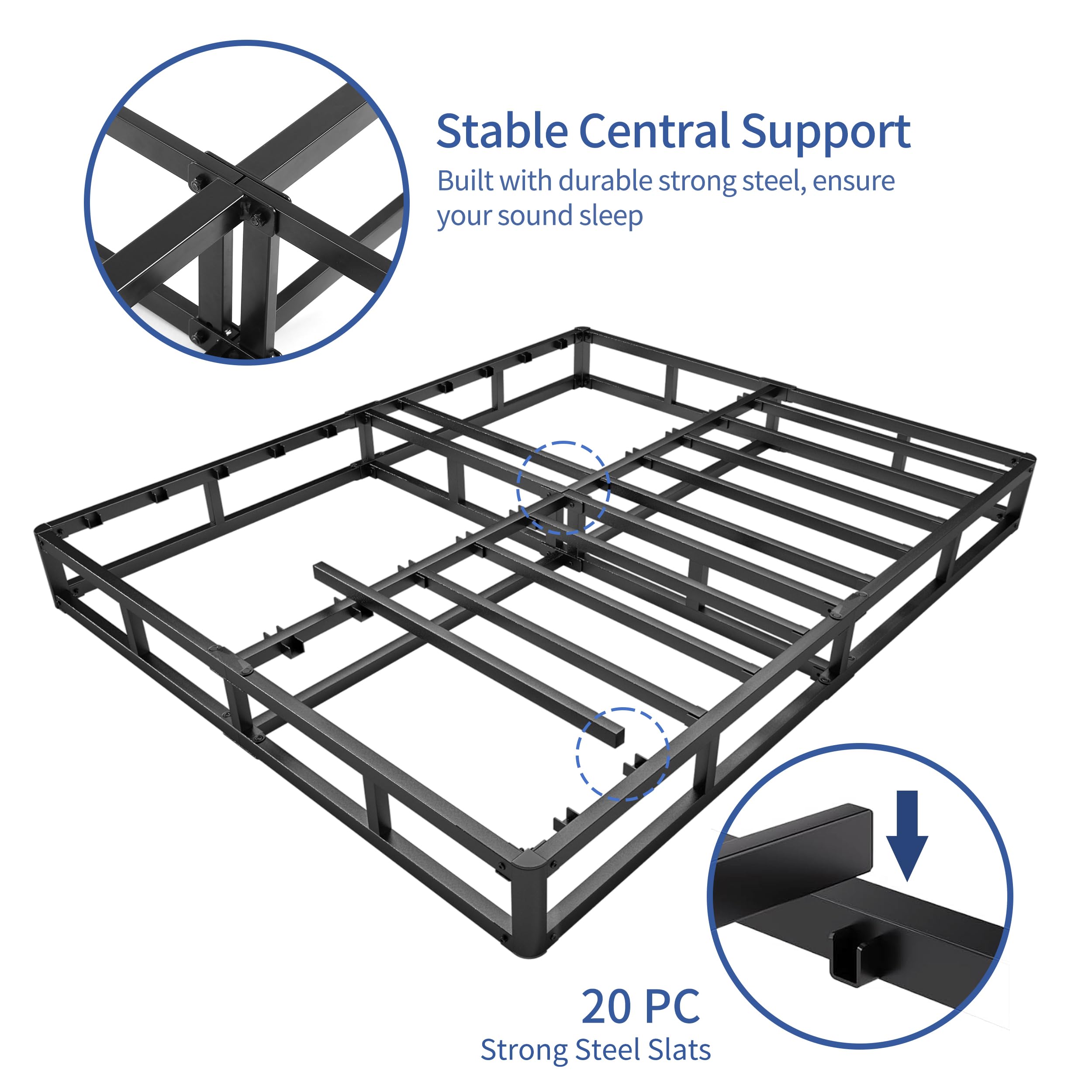 NOAH MEGATRON 7 Inch Box Spring Queen, Low Profile Metal Boxsprings/Mattress Foundation/Bunkie Board - 3000LBS Strong Steel Structure/Easy Assembly (Queen)