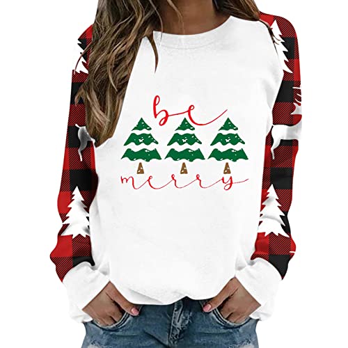 FlekmanArt Women Cute Merry Xmas Top Color Block Long Sleeve Pocket Pullover Lightweight Crewneck Sweatshirt