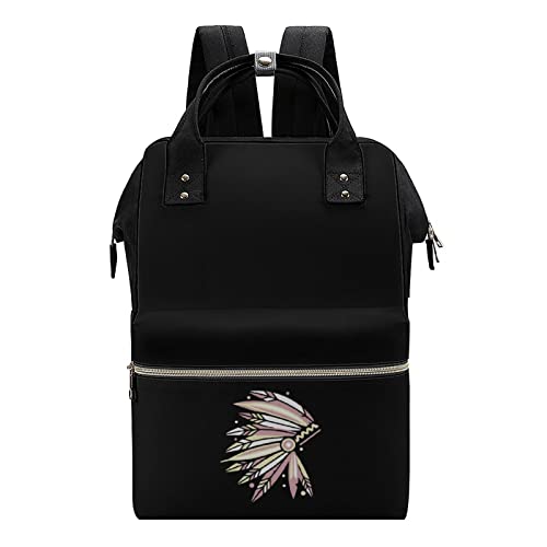 Indian Chieftain's Headdress Waterproof Mommy Bag Diaper Bag Backpack Multifunction Large Capacity Travel Bag