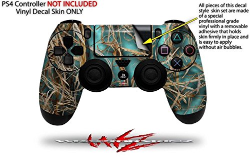 WraptorSkinz Skin Compatible with Sony PS4 Dualshock Controller PlayStation 4 Original Slim and Pro WraptorCamo Grassy Marsh Camo Neon Teal (Controller NOT Included)