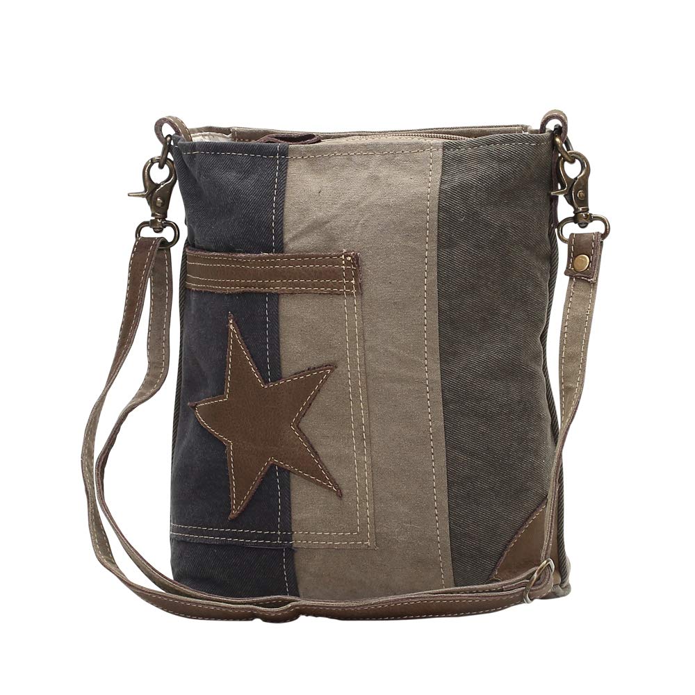The Pocket Star Upcycled Canvas and Genuine Leather Crossbody Bag