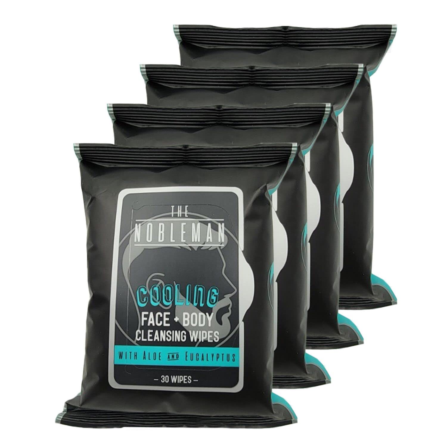 Men's Cooling Face + Body Cleansing Wipes - 4 Pack - 120 Count Post Workout Travel Towlettes