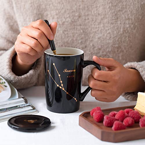 Fullcci -15oz Virgo Birthday Gift Ceramic Creative Constellation Zodiac Coffee Mug Set Capacity Upgrade Tea Cup for Cocoa Water Milk Juice (Virgo-Black Gold)