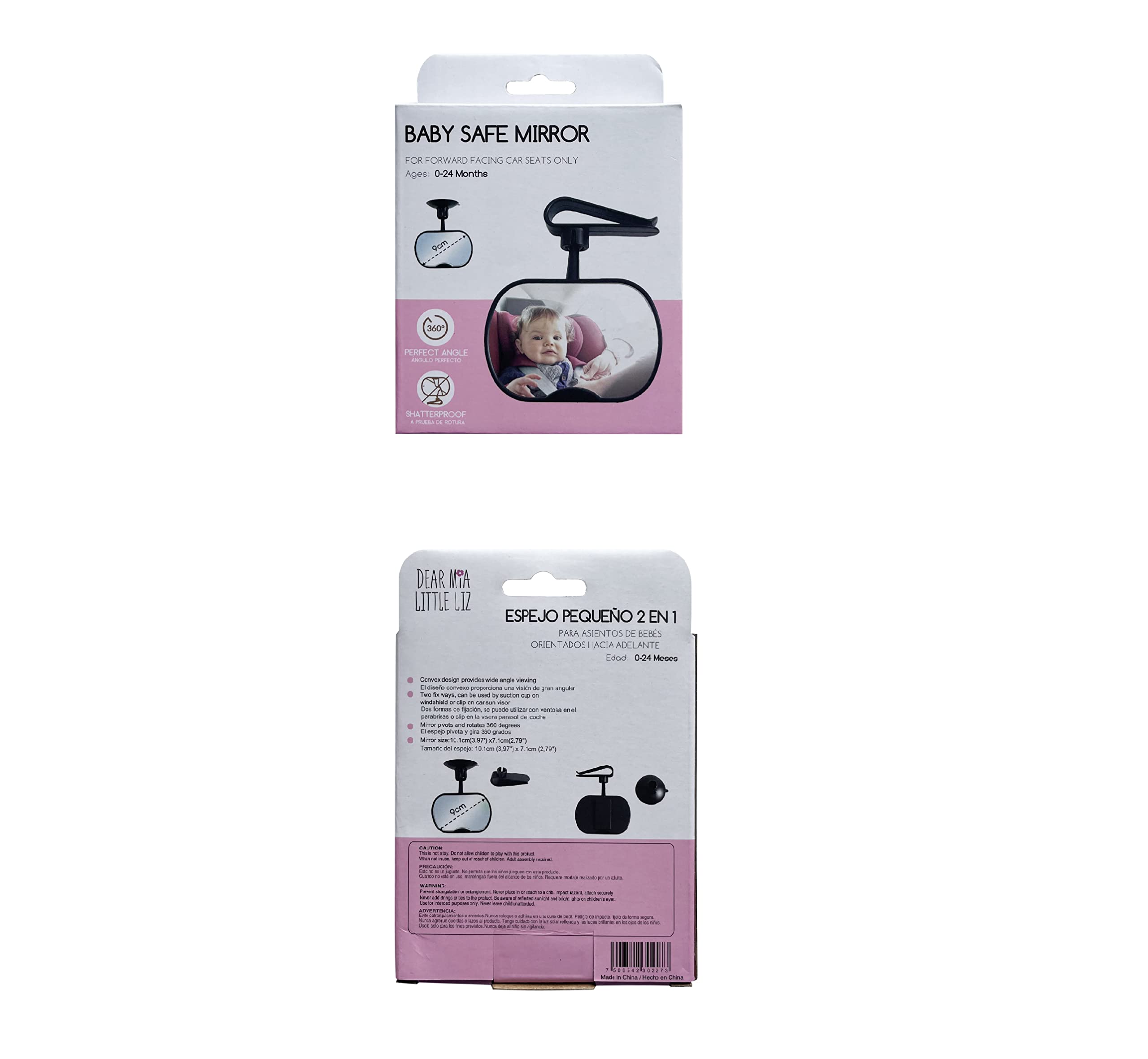 DEAR MIA LITTLE LIZ | Baby Rearview Mirror | Safety Mirror | Rear Seat Use | With Suction Base and Clamp | Mini