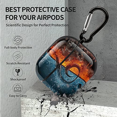 Water Fire Music Notes Pattern Airpods 3 Case Bluetooth Fashion Portable Shockproof and Anti-Scratch Headphone Charging Case Protective Case for Airpods 3 with Keychain Chain Gift Unisex