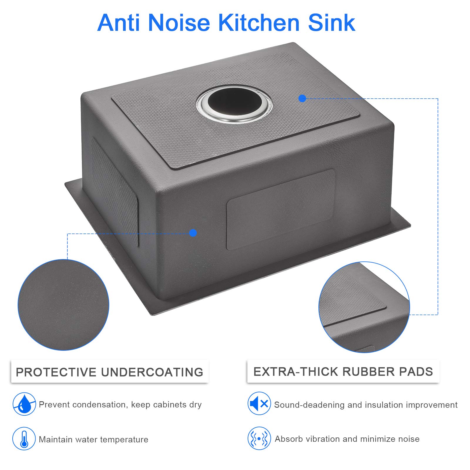 MENATT 20-inch Undermount Kitchen Sink, SUS304 Stainless Steel Handmade Single Bowl Kitchen Sink with Sink Strainer (Brushed), 20"x16"x9"