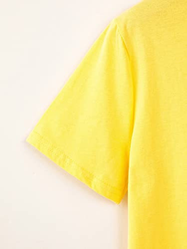 SOLY HUX Women's Letter Print Graphic Tees Short Sleeve Tops Casual Summer T Shirt Yellow L