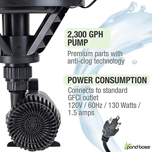 Pond Boss 1/4 HP Floating Fountain with 3 Bright White Lights, 50 Foot Power Cord - and Free Bonus Protective Pump Bag for Trouble-Free Operation.