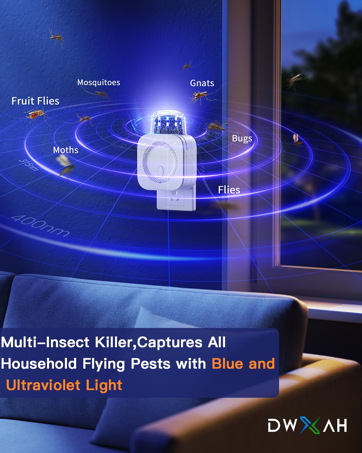 Indoor Fly Trap, Plug-in Bug Light Catcher with UV and Blue Light - Fruit Fly Traps for Indoors, Gnats, Mosquitoes, Flies, Moths,House Flies - Fly Traps Indoor for Home (2 Plug-in Base + 10 Refills)