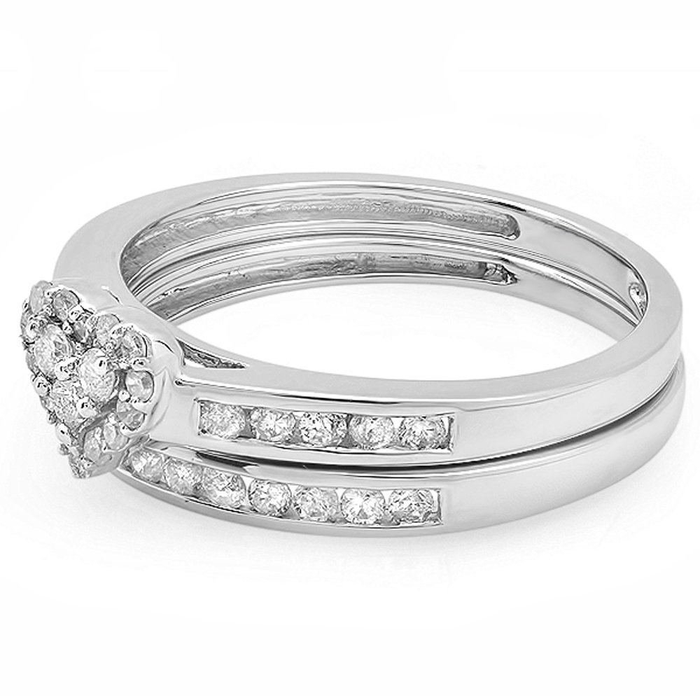 Dazzlingrock Collection 0.55 Carat (Cttw) 10k Round & Princess Diamond Women Heart Shaped Engagement Ring Set 1/2 CT, White Gold, Size 7.5