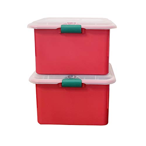 HOMZ 7875RBGLDC.02 Light Organizer Holiday Plastic Storage Container, 2 Pack, Red and Green, 2 Sets
