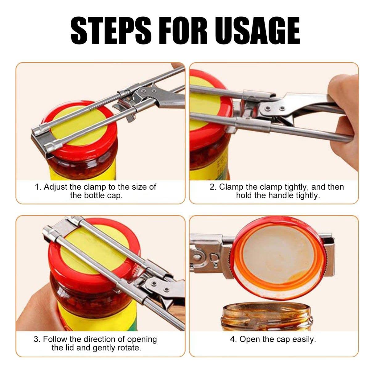 Fullofcarts Jar Opener - Adjustable Multifunctional Stainless Steel Can Opener Jar Lid Gripper - Jar Opener for Weak Hands, Senior Arthritis (1Pcs)