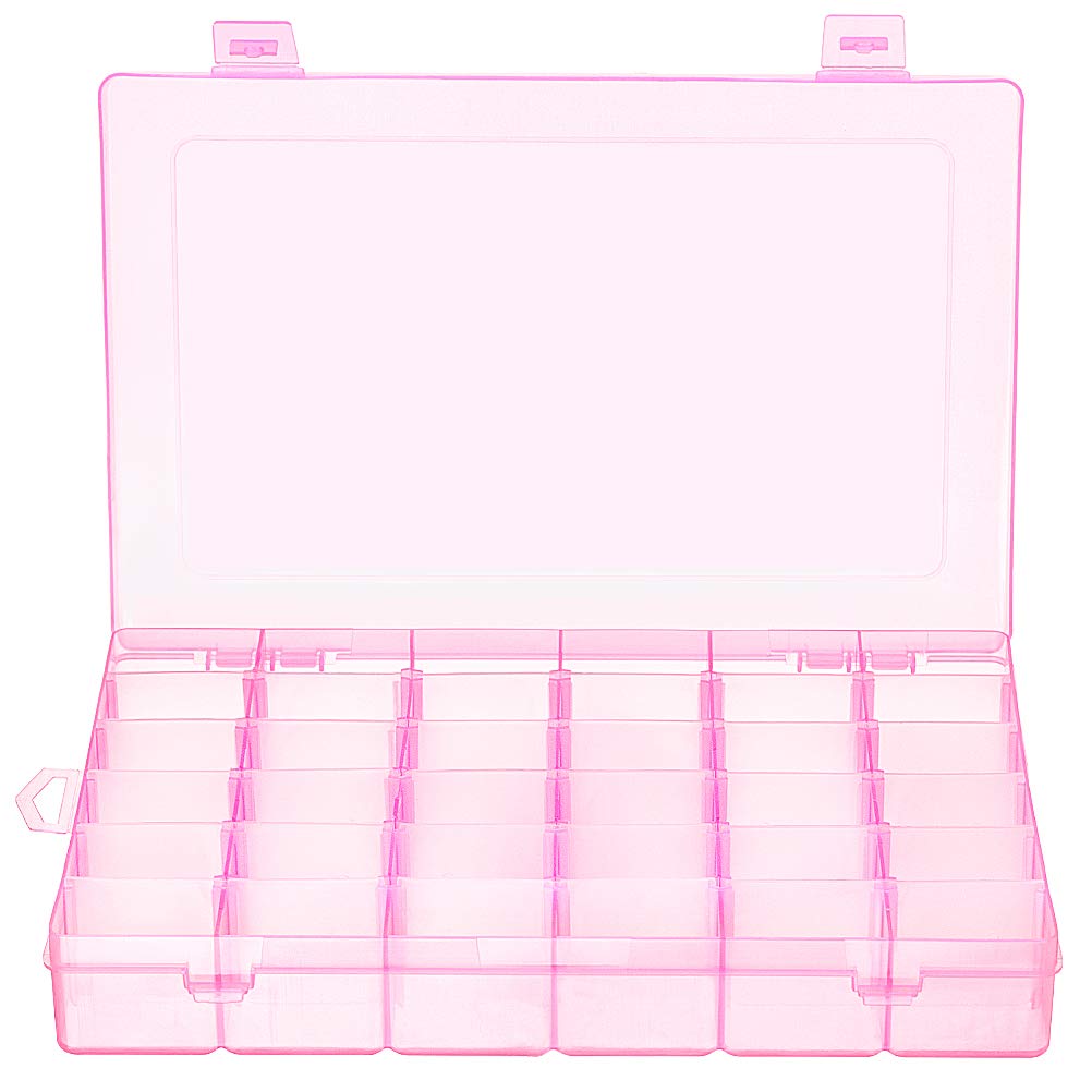 Plastic Jewelry Box Storage Organizer Container with Adjustable Dividers 36 Grids Pink