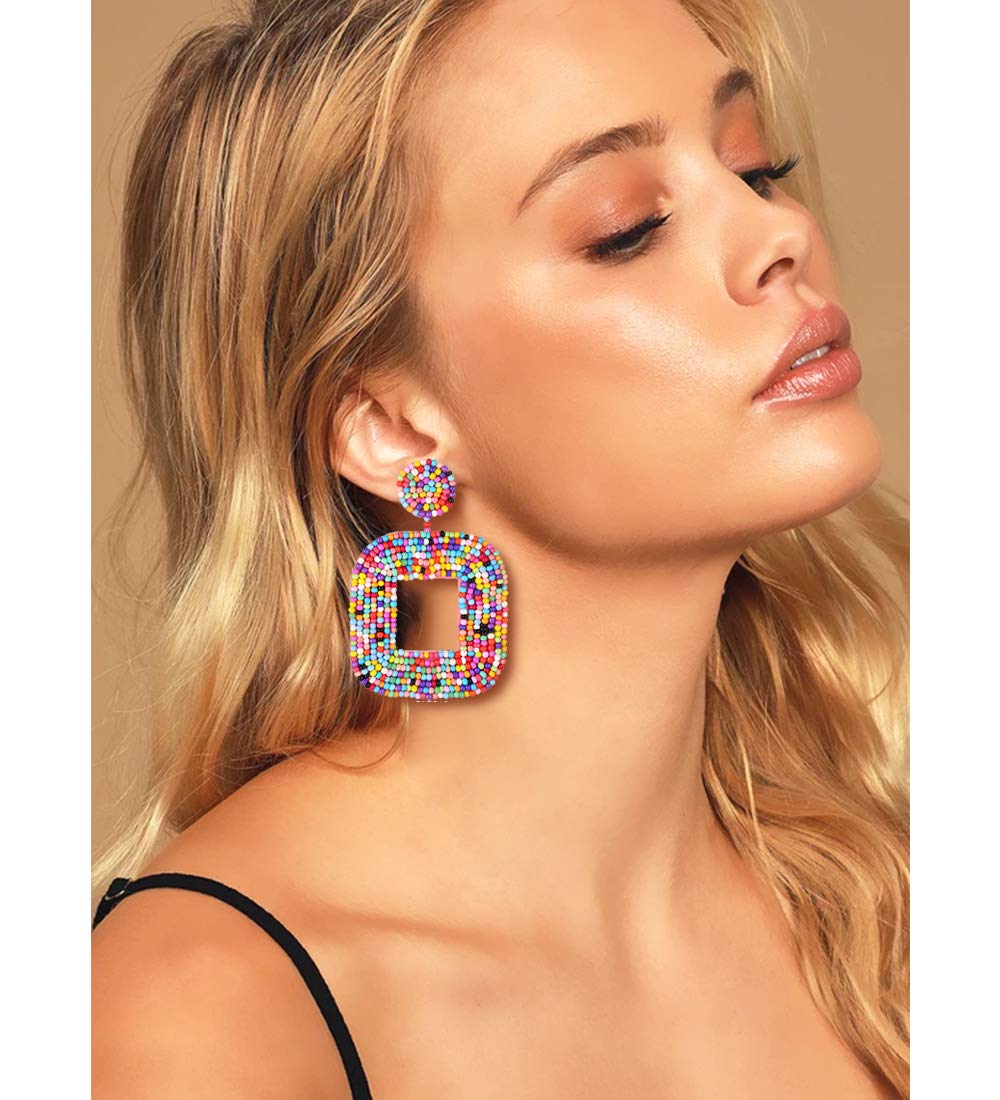 XOCARTIGE Bead Drop Earrings for Women Seed Beaded Dangle Earring Studs (A Multicolored)