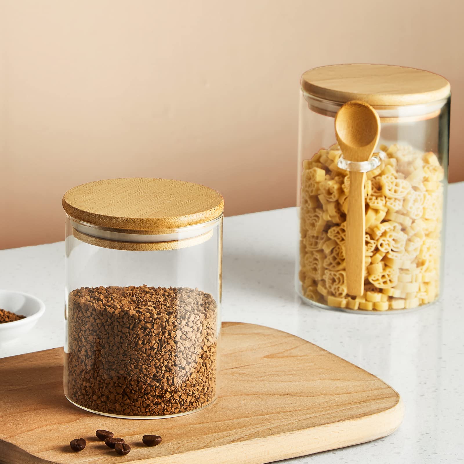 ERISED 6Pack-39Oz,Glass Jars Containers with Bamboo Airtight Lid & Spoon, Food Storage Canister, Clear Glass Canisters for Cookie, Candy, Coffee, Sugar, Matcha Tea, Flour, Nuts & More