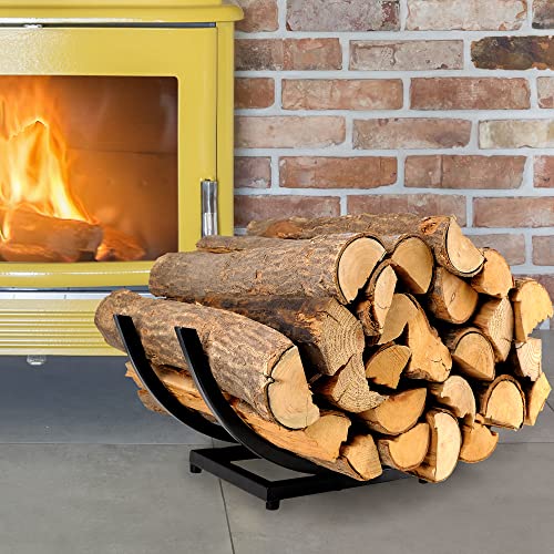 JUNSHUO Curved Firewood Rack (23-Inch/Black) Heavy Duty Small Firewood Holder for Fireplace,Indoor/Outdoor Log Rack Wood Holder