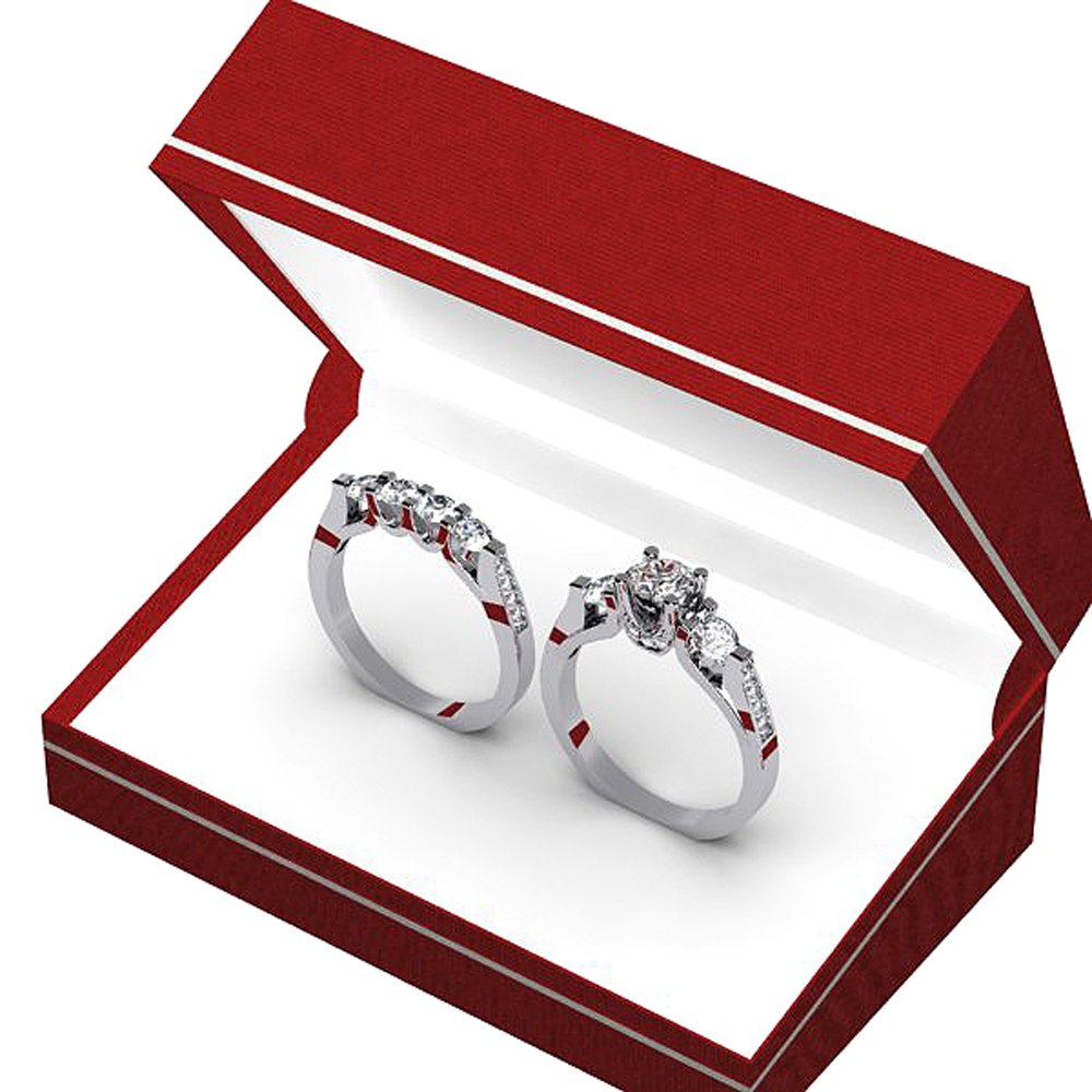 Dazzlingrock Collection 1.40 Carat (ctw) 14k Round Diamond Women Wedding Ring Set with Matching Wedding Band, White Gold, Size 9
