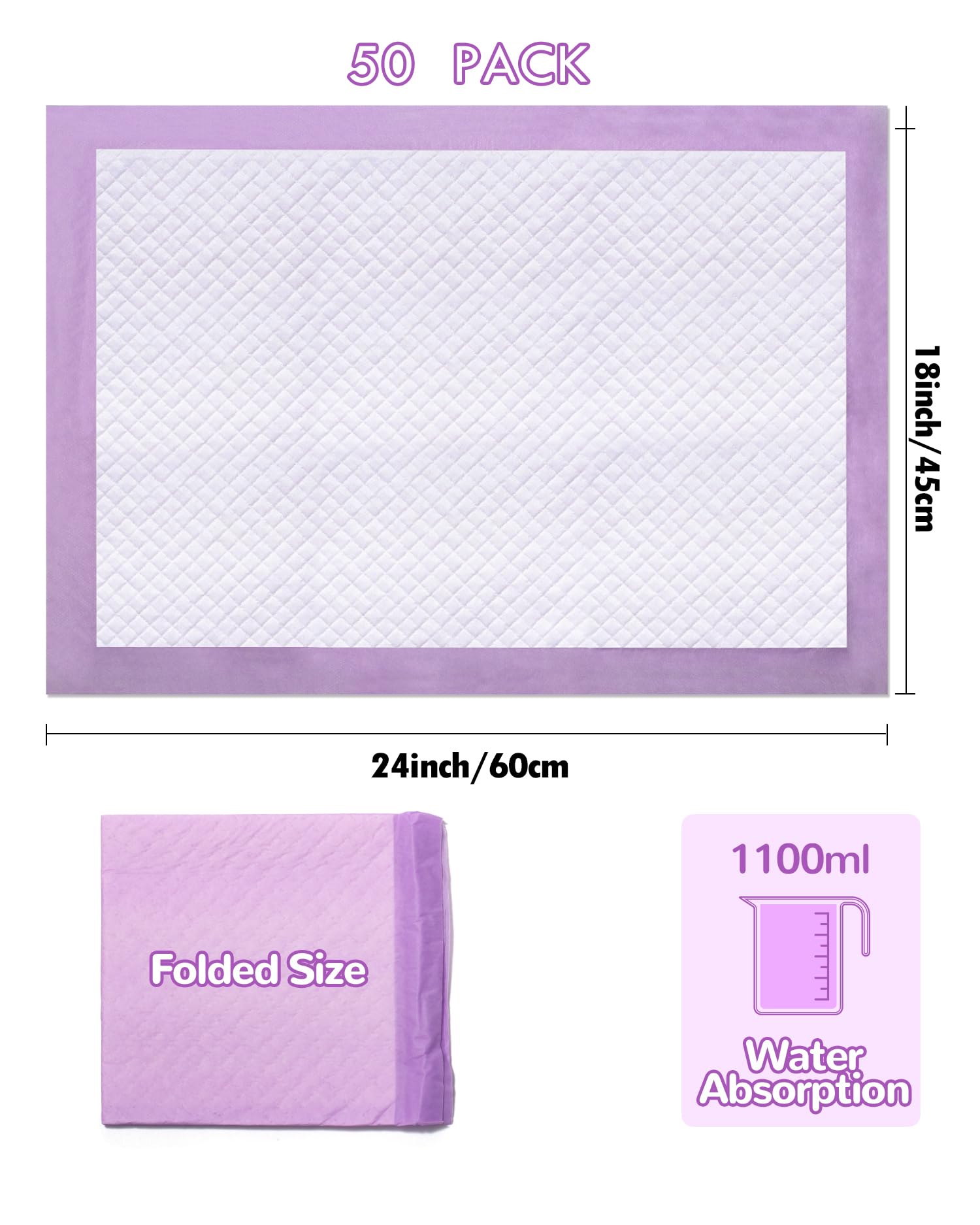 Disposable Changing Pads 50Pack Baby Underpads 18 x 24 in Matress Protection Pads Ultra Soft Premium Absorbent Waterproof Diaper Changing Liners Pee Pads