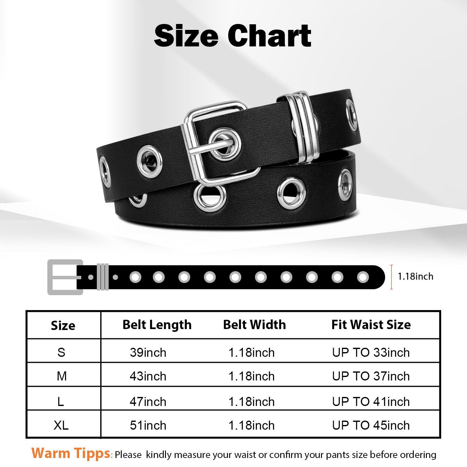 FIORETTO Single Grommet Leather Belt Women Men Punk Rock Waist Belts for Jeans Pants Single Holes Black-Silver