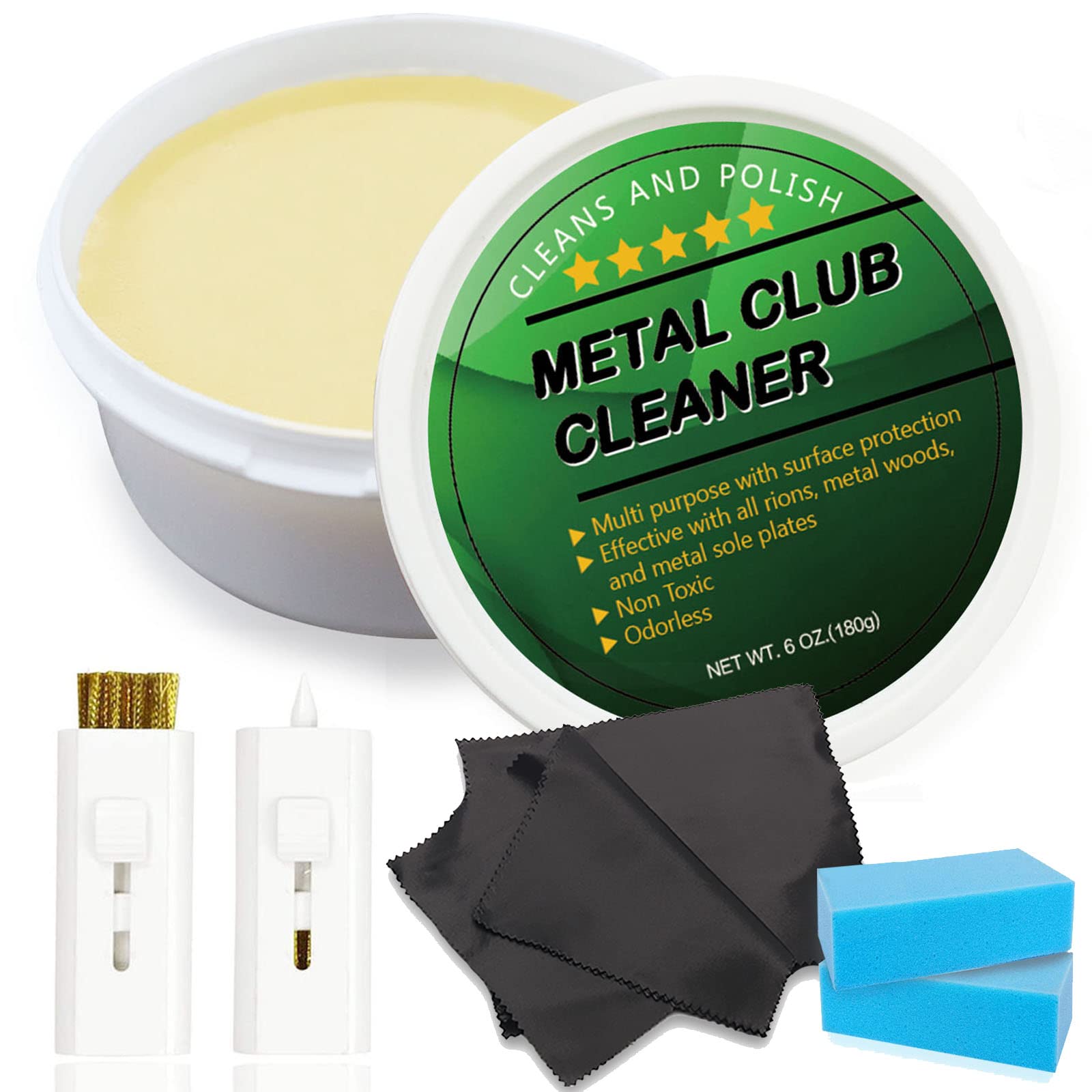 FINGER TEN Golf Iron Polishing Kit Club Cleaner Polish Cleaning Solution Golf Club Care Set Golf Brush Cleaner Sponge Value Pack (7 Pack Golf Club Cleaning Kit)