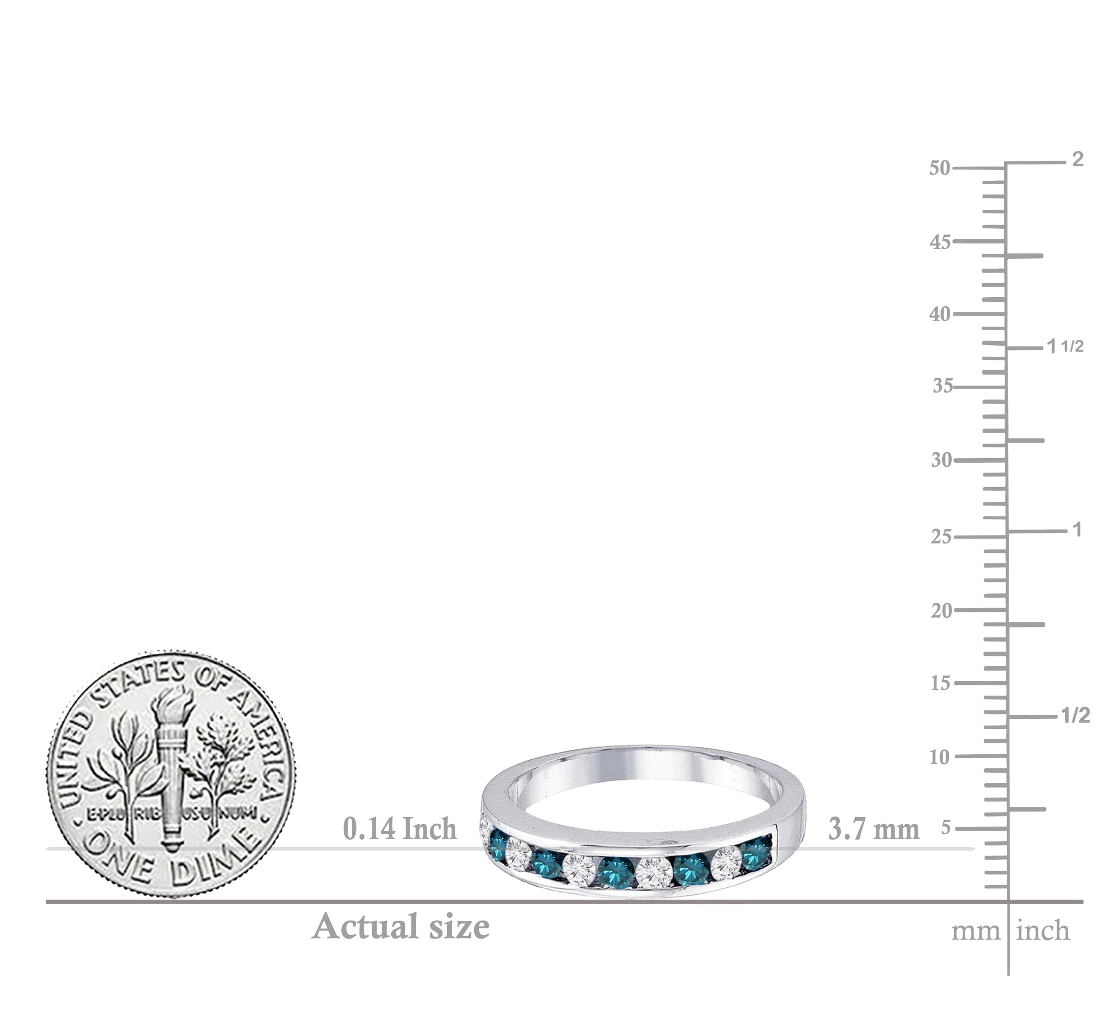 Dazzlingrock Collection 0.25 Carat (ctw) 10K Round Blue & White Diamond Ladies Anniversary Ring Stackable Band 1/4 CT, White Gold