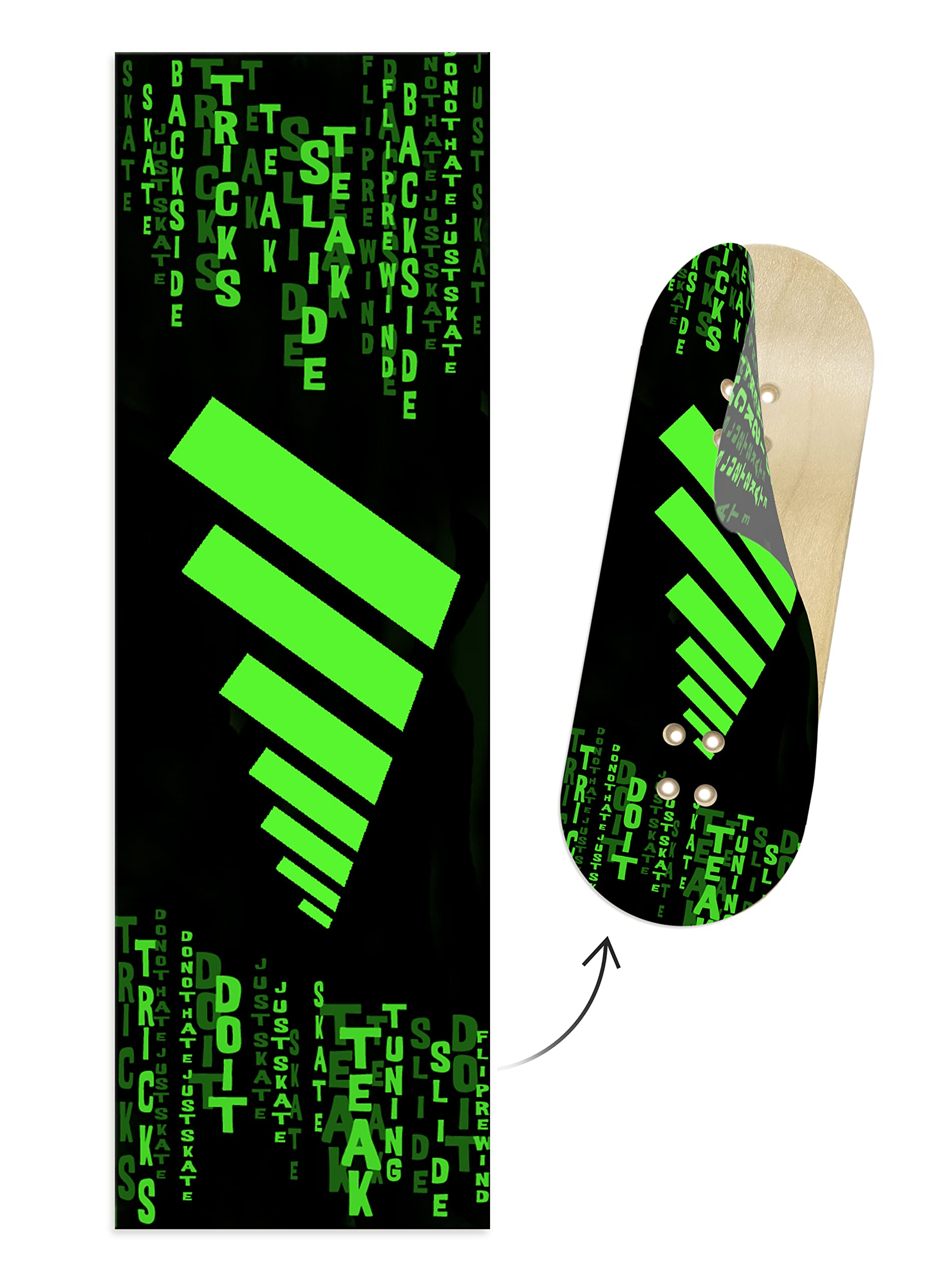 Fingerboard Deck Graphic, Code Rain - Adhesive Graphics to Customize Your 32mm Fingerboard Deck - 110mm Long, 35mm Wide, 0.2mm Thick - Waterproof Vinyl - Includes Mini File - Teak Tuning