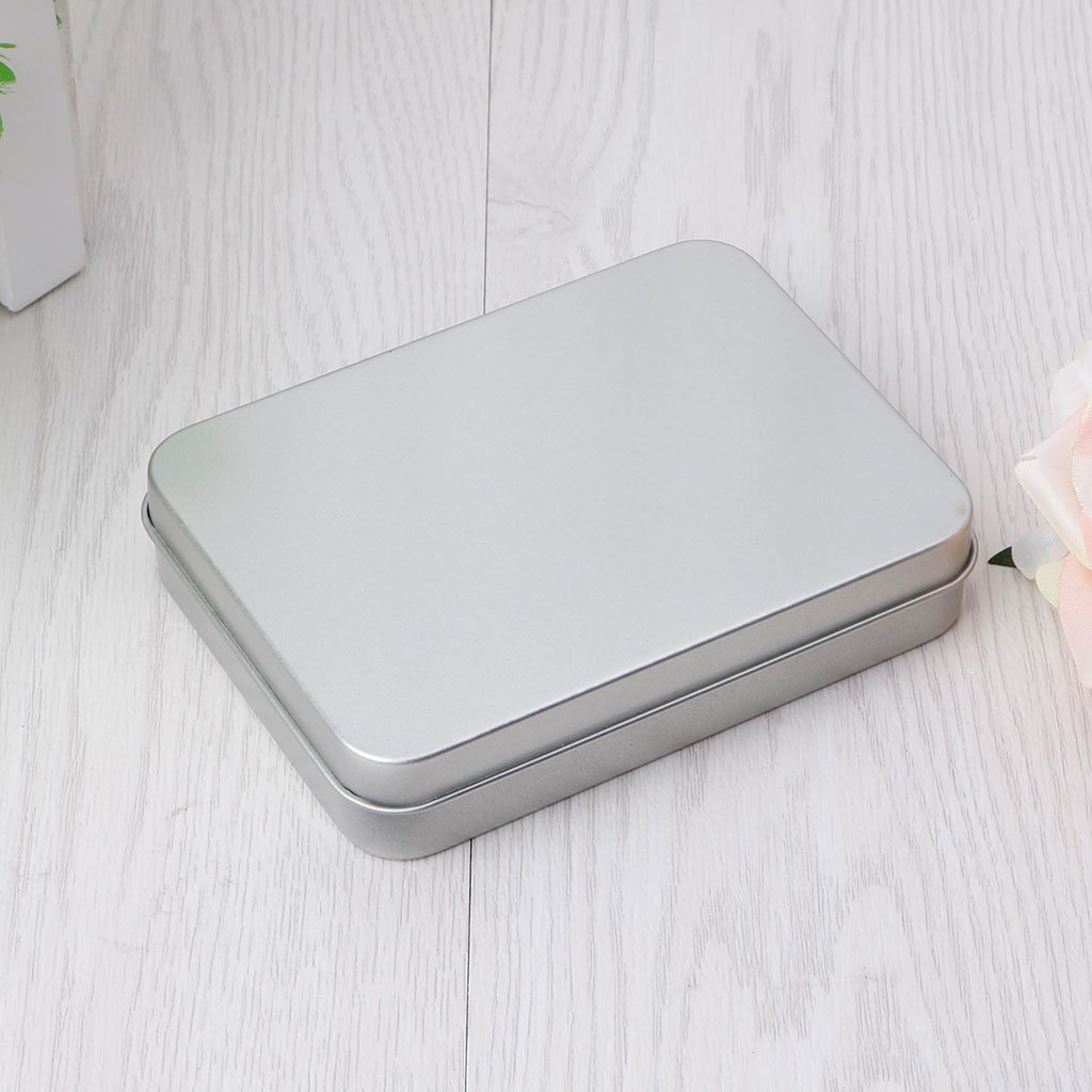 JAGTRADE Iron Box Small Metal Tin Silver Flip Storage Box for Case Organizer For Money Coin Candy, 8.8x6x1.8cm