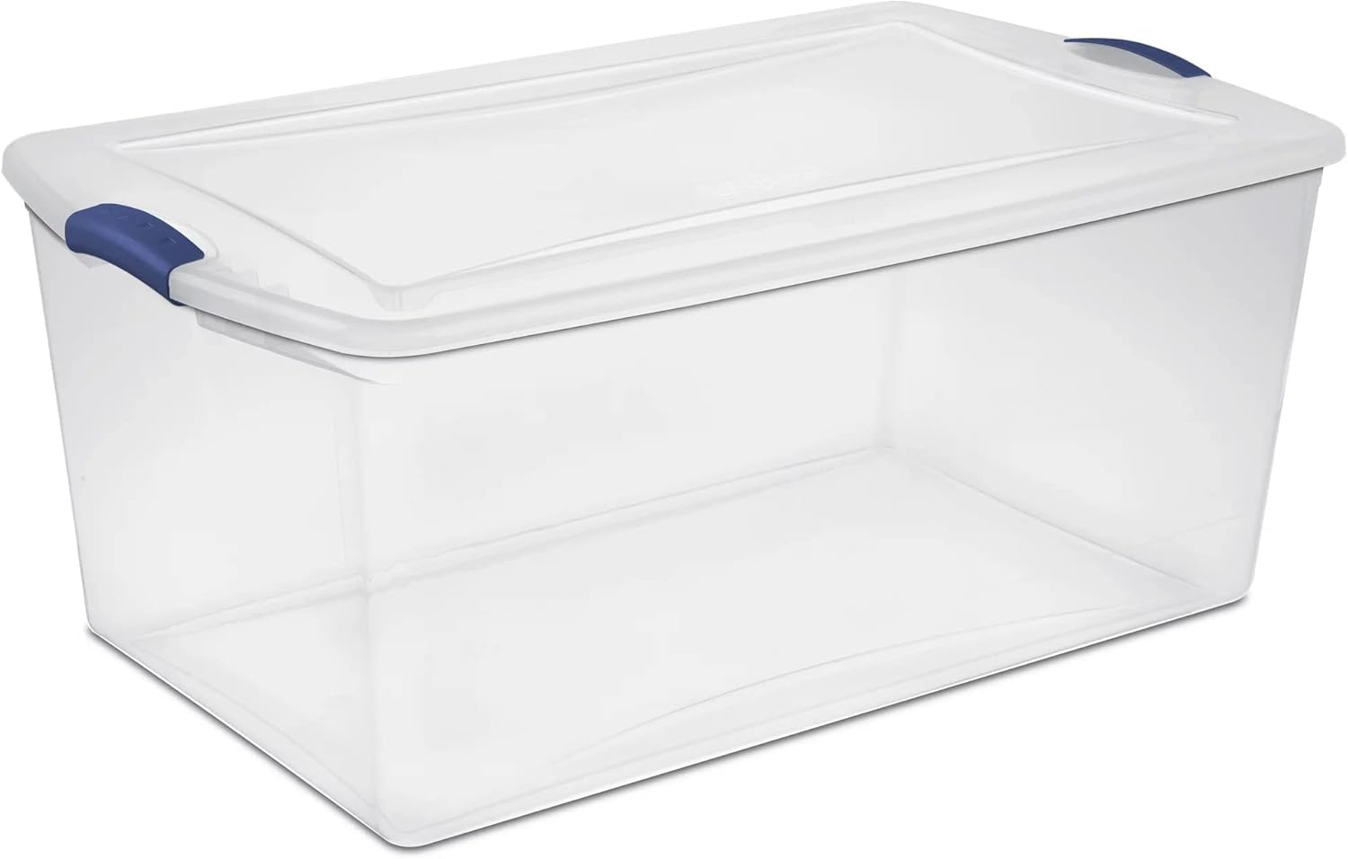 KpHQv 105 Qt. Plastic Storage Bin Tote Organizing Container With Durable Lid, Latch Box, Stackable and Nestable Snap Lid Plastic Storage Bin, 1 Pack, Clear With Blue Buckle