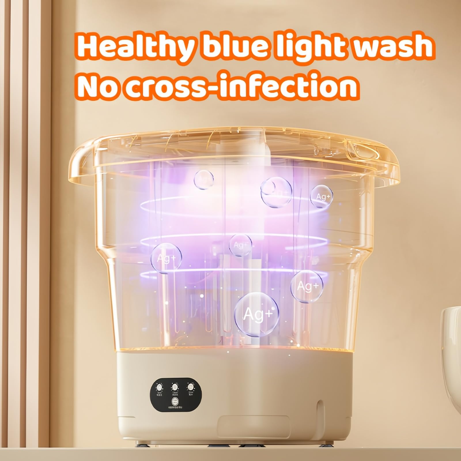 LEMATEEK Foldable Washing Machine, Portable Washing Machine Foldable for Baby Clothes Underwear Small Items, Foldable Mini Washing Machine 2 Modes for Apartments, Dorms, Travel, Capacity 9L, Khaki