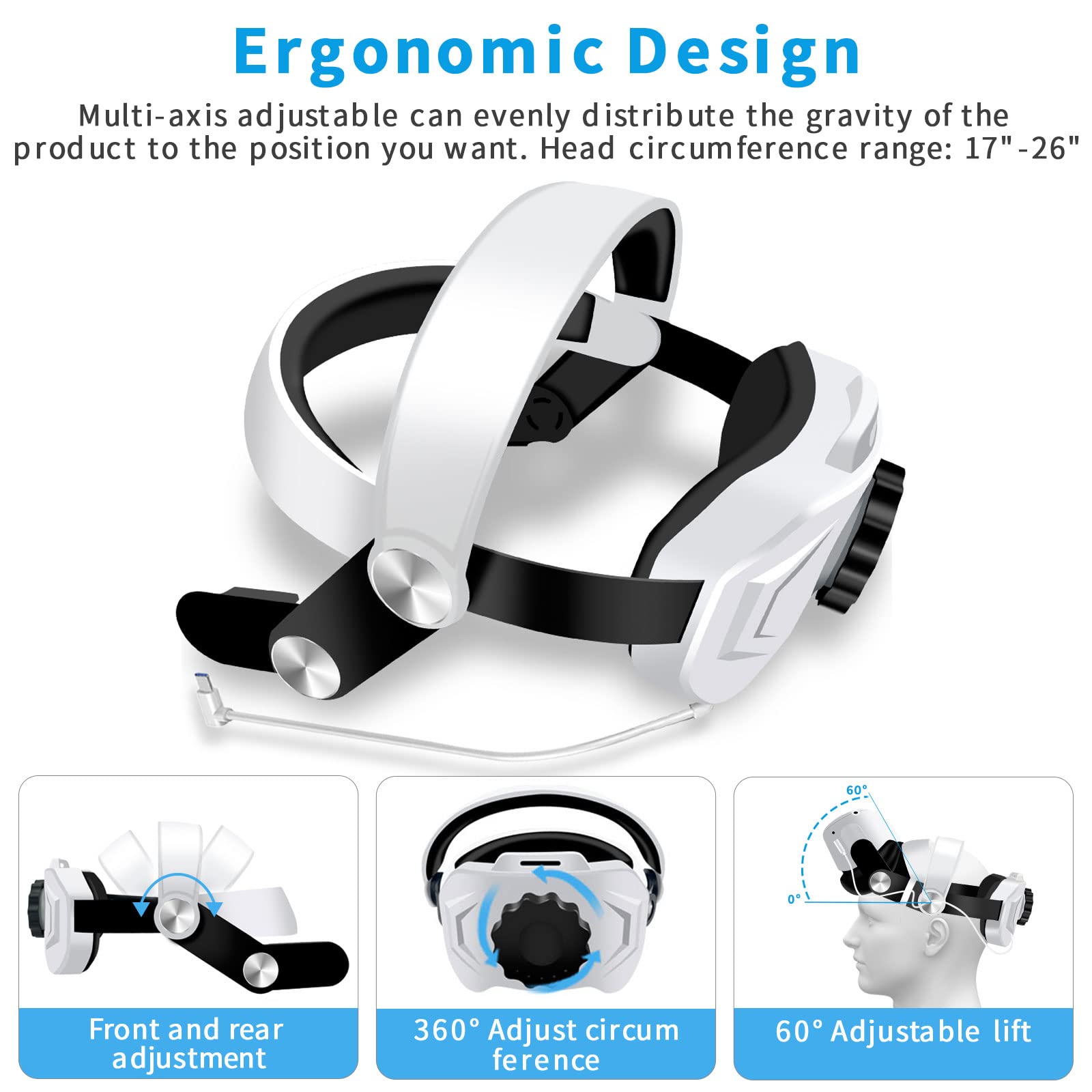 FIRE BULL Upgraded Oculus Quest 2 Head Strap with 5300mAh Battery Pack, Replacement Adjustable Head Strap for Oculus Quest 2 for Enhanced Support and Comfort (Include 10 Isolation Mask,1 Head Pad)