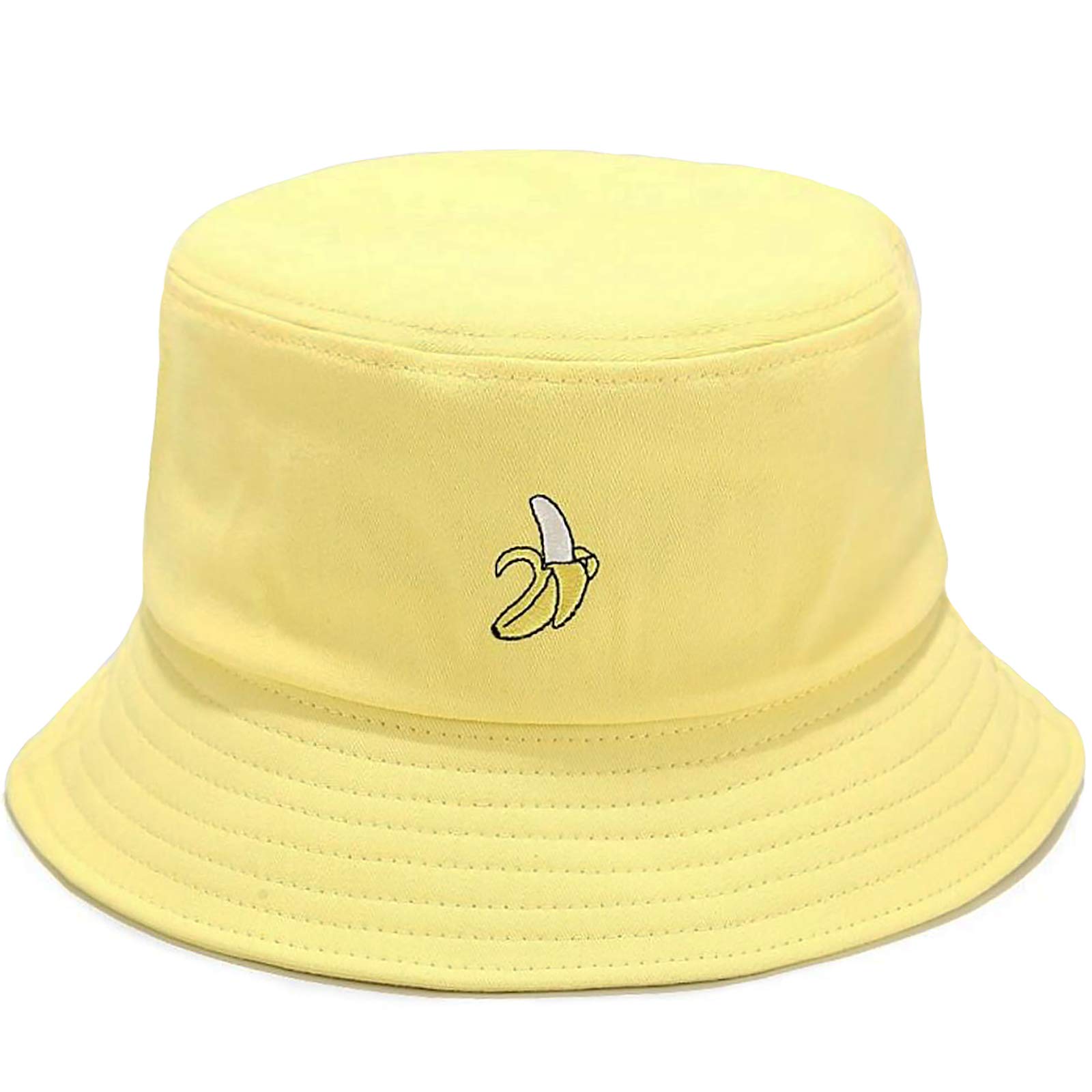 XYIYI Banana Yellow Embroidery Bucket Hat Funny Fishing Hats for Women Teens Girls