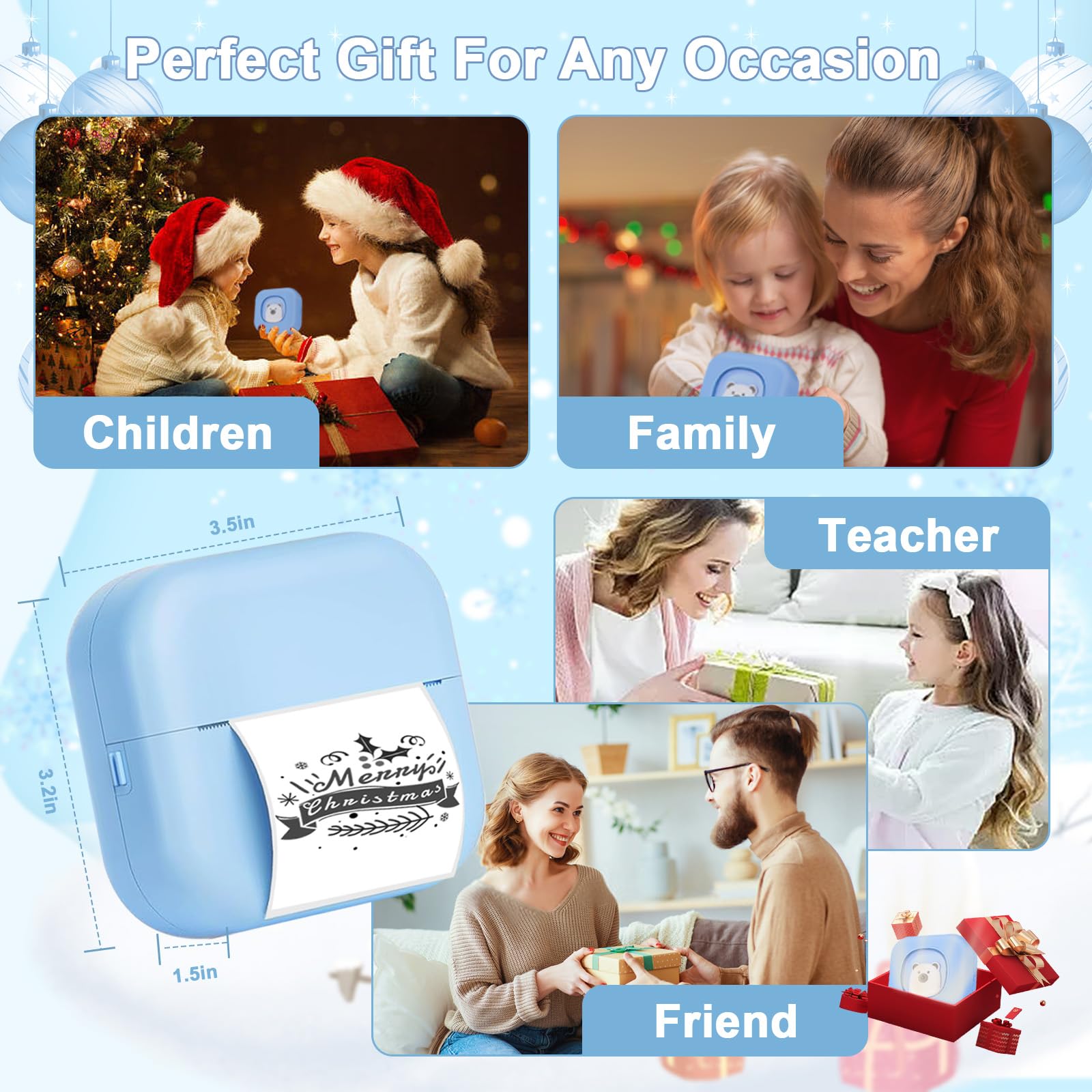 Mini Sticker Printer, Inkless Phone Printer, Portable Pocket Sticker Maker Machine, Wireless Thermal Print Pod With 2pcs Sticky Paper + 4pcs Paper For Iphone, Photo, School Notes, Label (Blue)