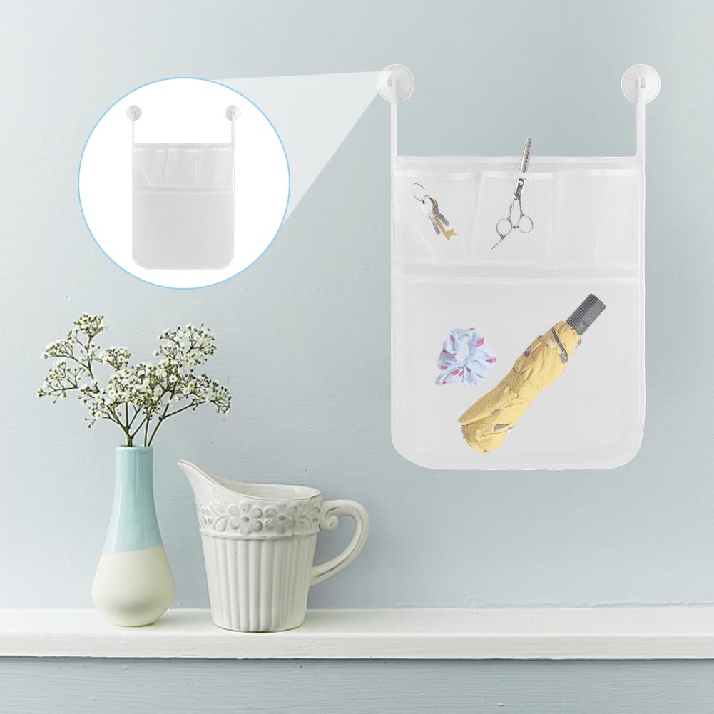 Jaeskeclip 2pcs Bath Toy Storage,Bath Toy Holder,Bath Tub Toy Holder Net With Pockets, Shower Caddy Holds Kids Toys, Soap, Or Shampoo, Hooks Included, White