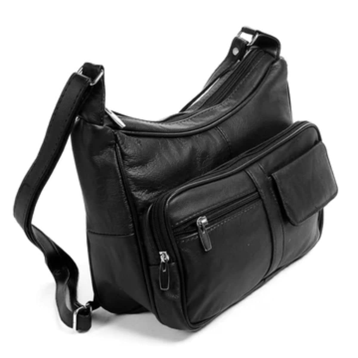 Finstore Women Soft Genuine Lambskin Leather Purse With 2 Large Zipper Pockets(Black)