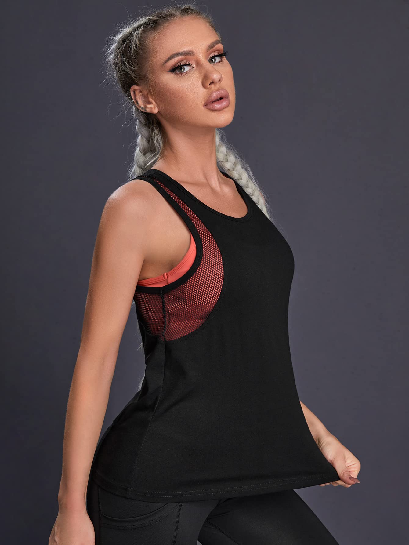 Floerns Women's Mesh Insert Sleeveless Yoga Racerback Sports Tank Top Black S